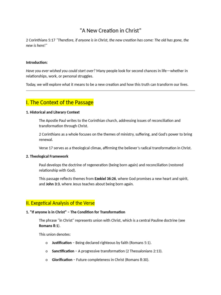 A New Creation in Christ | PDF | Justification (Theology) | Epistle To ...