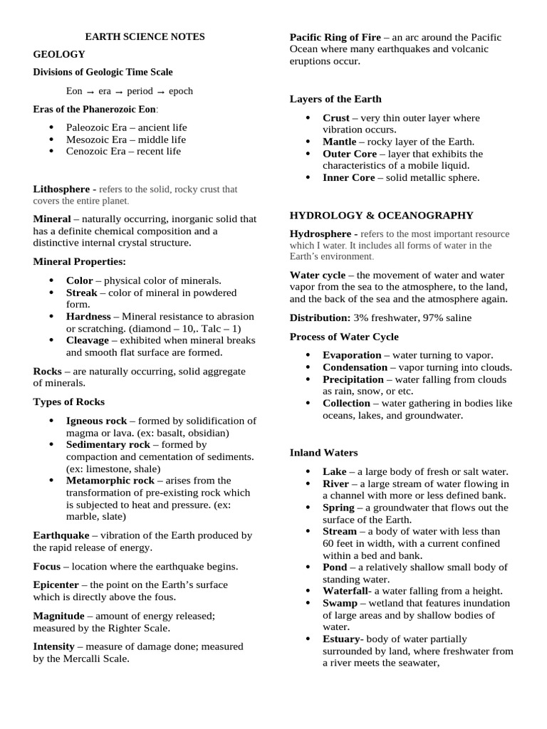 Earth Science Notes | PDF | Earth Sciences | Atmosphere