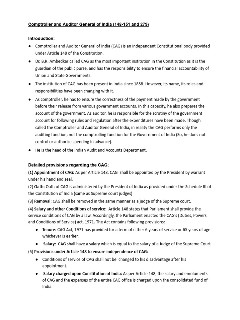 Comptroller and Auditor General of India (148-151 and 279) | PDF ...