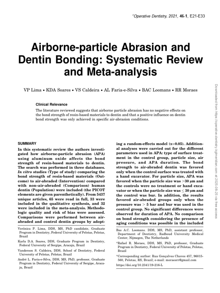 Airborne Particle Abrasion and Dentin Bonding | PDF | Meta Analysis ...