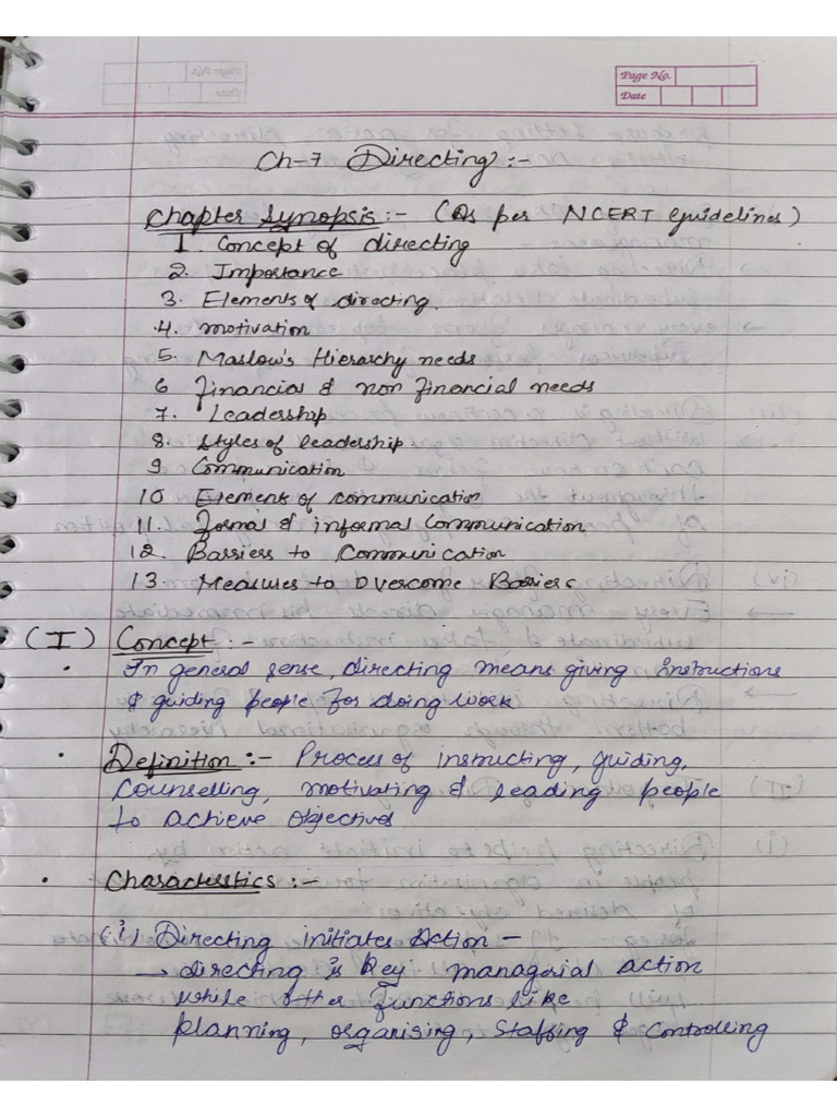 CH 7 Directing Notes Part 1 Till Maslows Need Hierarchy | PDF