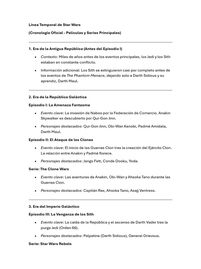 Línea Temporal de Star Wars | PDF | Luke Skywalker | Palpatina