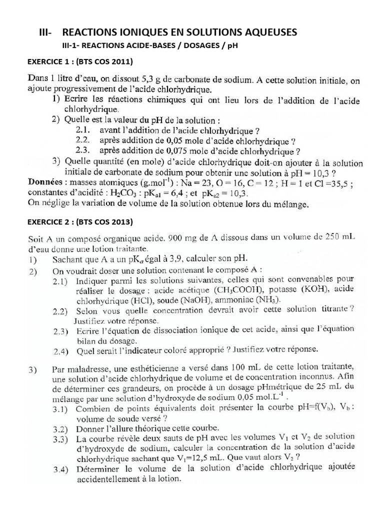Acide-Base Reactions Exercises and Problems | PDF