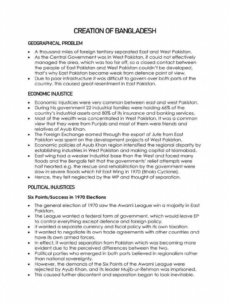 Creation of Bangladesh Notes and Past Papers 2024-25 | PDF