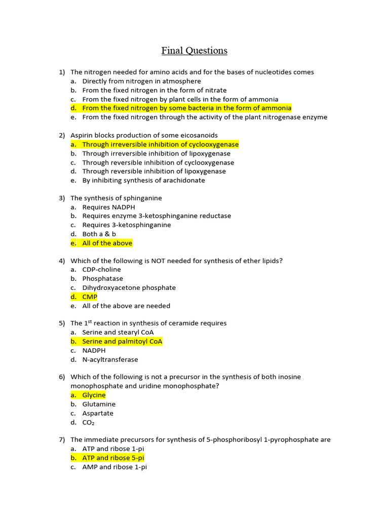 Final Questions | PDF | Glycolysis | Biosynthesis
