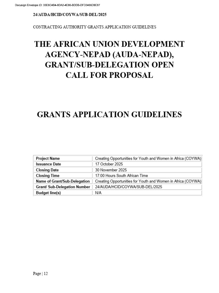 AUDA-NEPAD COYWA Grants Application Guide | PDF | Evaluation | Audit