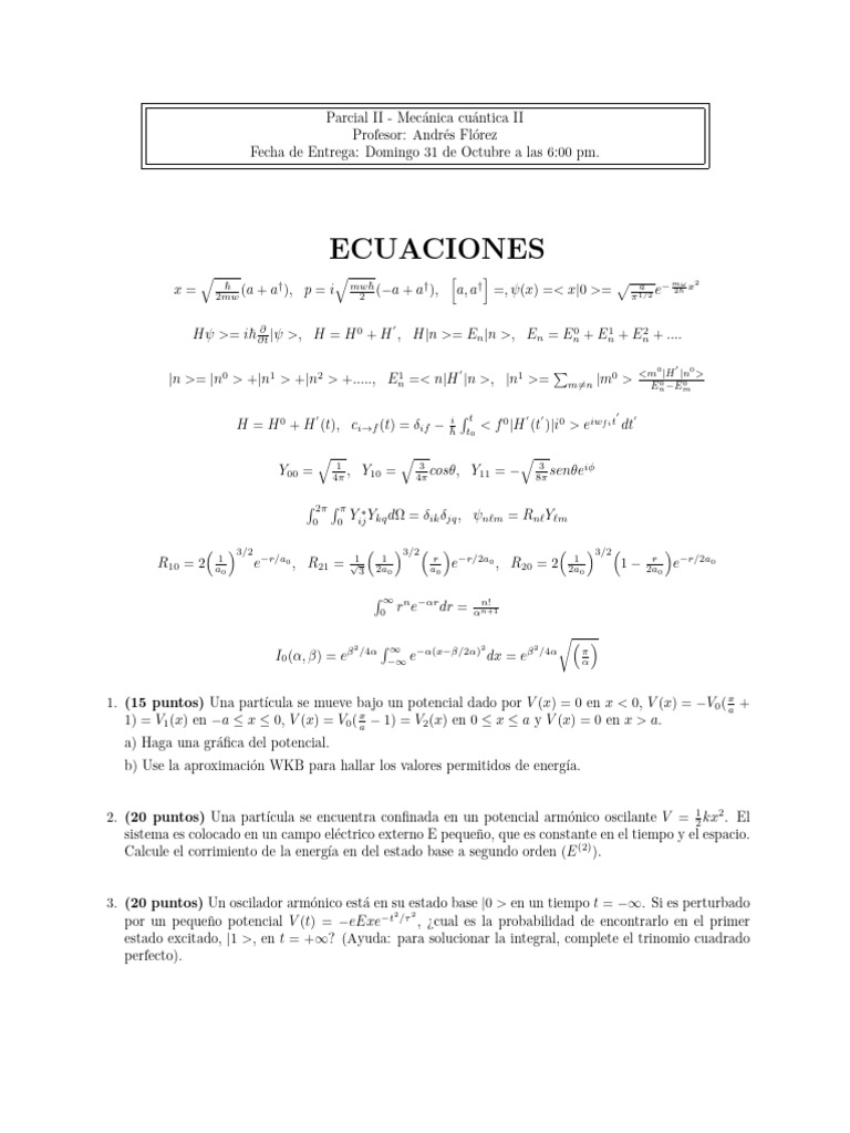 SegundoExamen Mecanica Cuantica | PDF | Electrón | Física Matemática