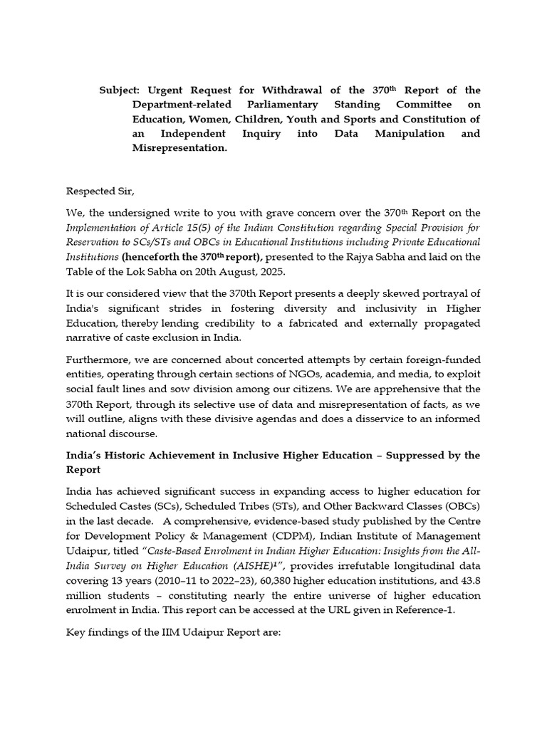 Withdraw 370th Report on Education Data | PDF