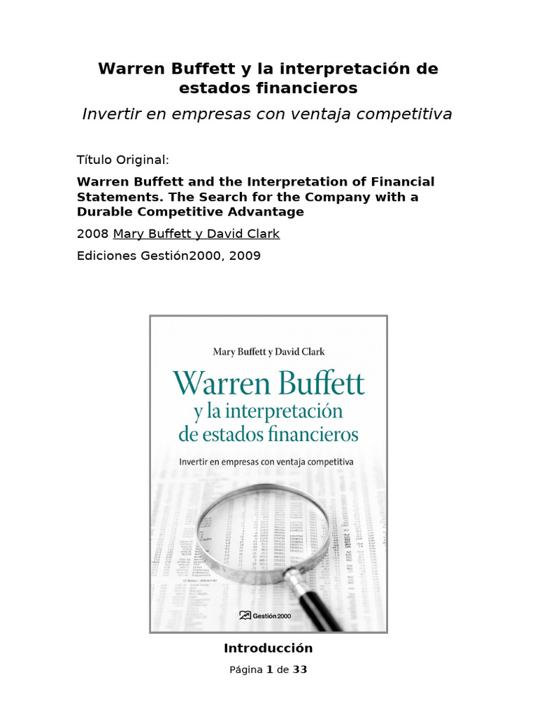 Warren Buffett y La Interpretación de Estados Financieros. MARY BUFFETT ...