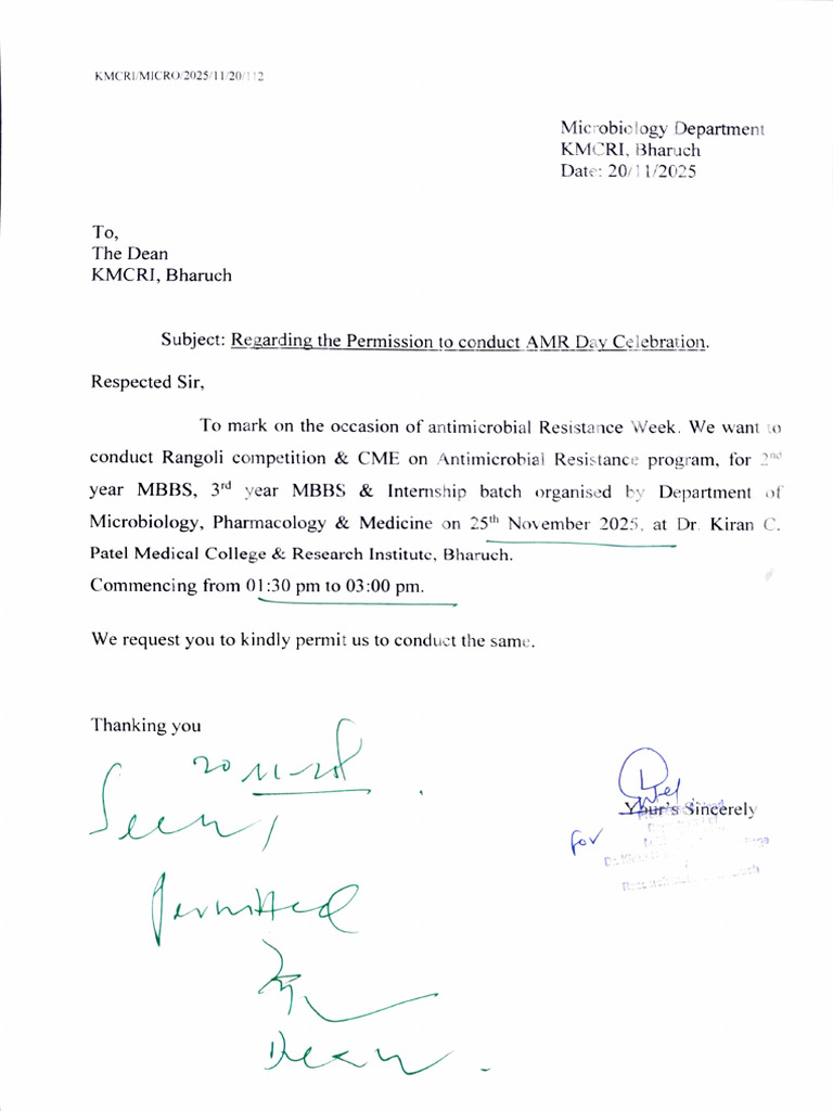 Subject: Regarding The Permission To Conduct AMR Day Celebration | PDF