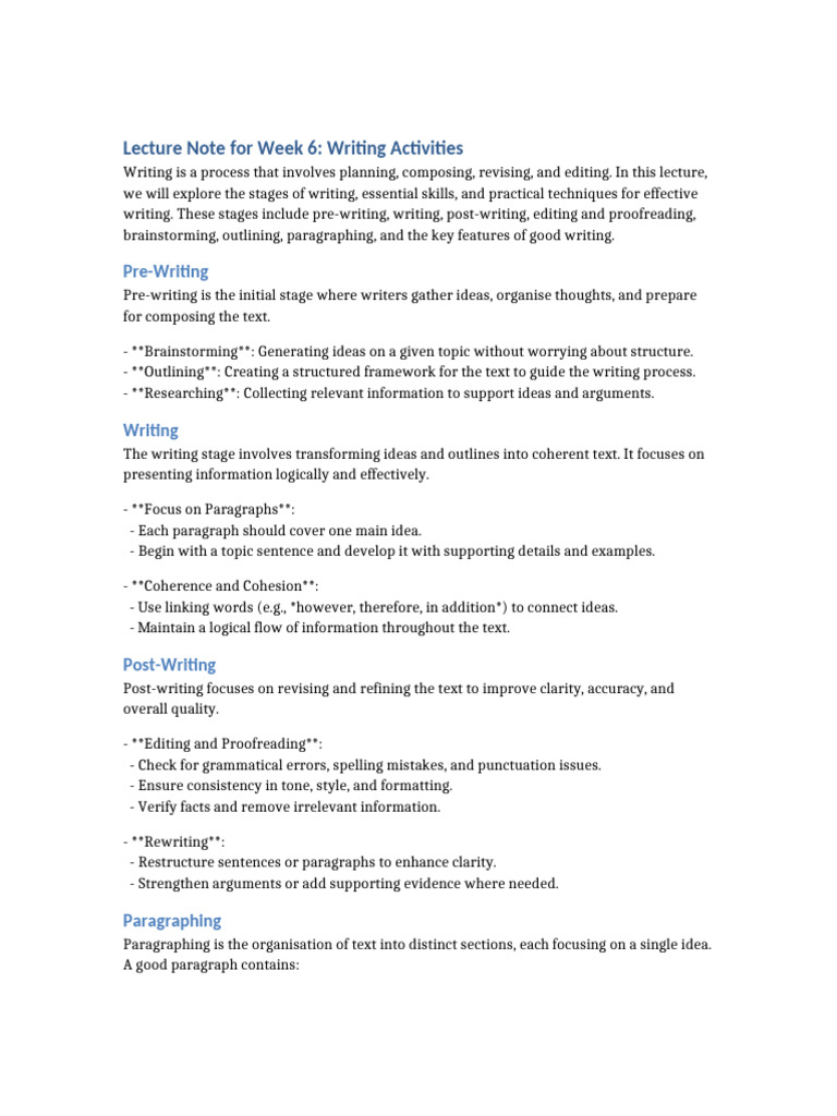 Writing Process: Stages and Techniques | PDF | Editing | Paragraph