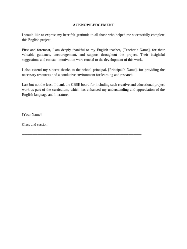 Acknowledgements for English Project | PDF