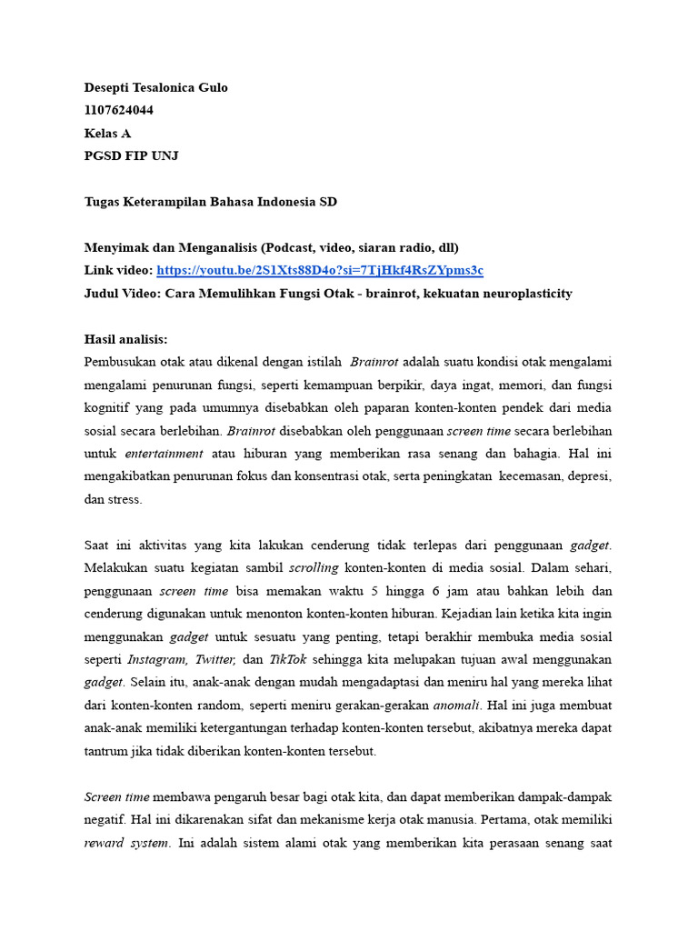 Tugas Menyimak & Analisis | PDF