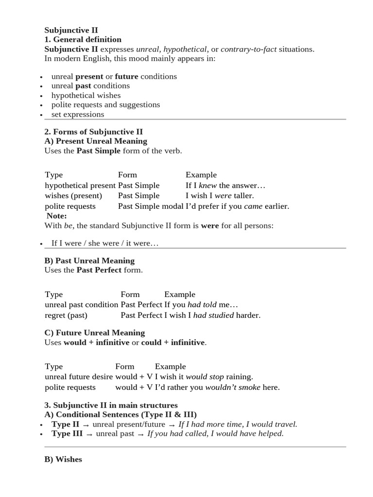 Understanding Subjunctive II Usage | PDF | Syntactic Relationships ...