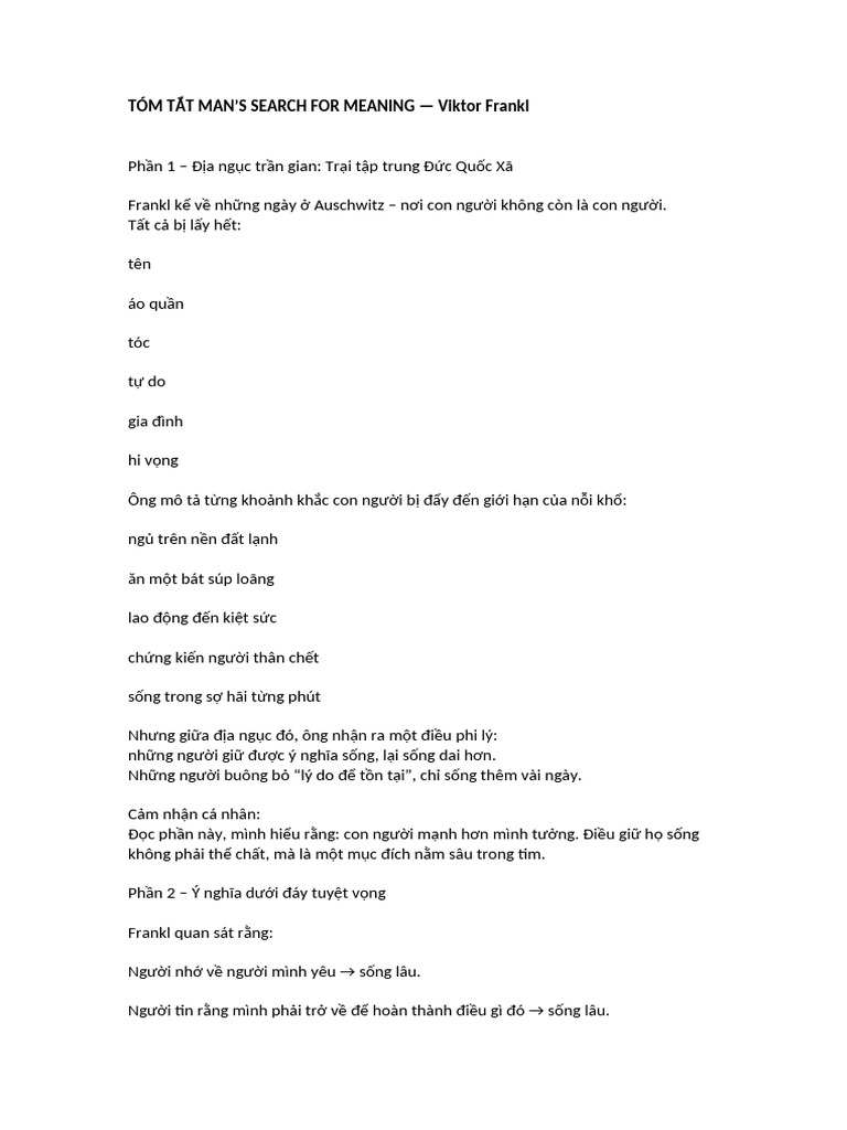 Tóm Tắt Mans Search for Meaning | PDF