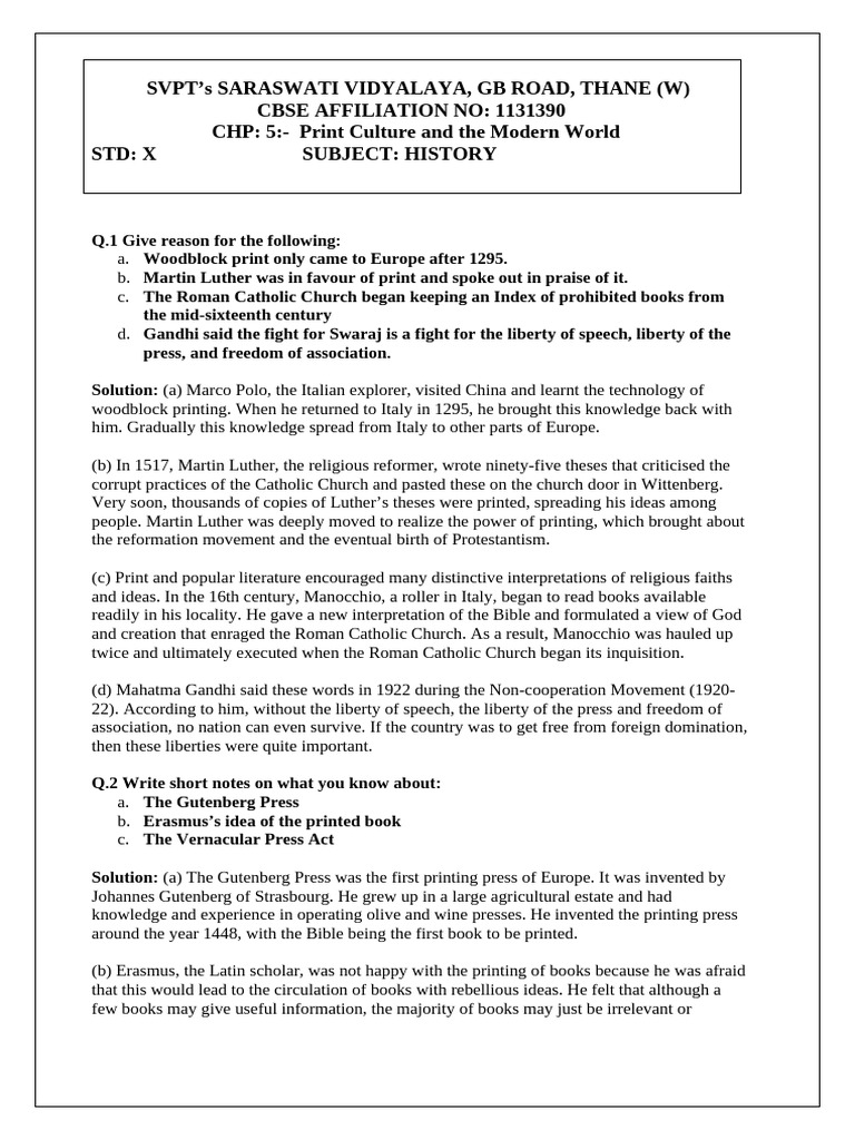 History CH 5 Print Culture and Modern World | PDF | Printing Press ...