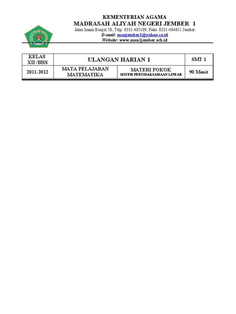 Format Kop Ulangan Harian | PDF