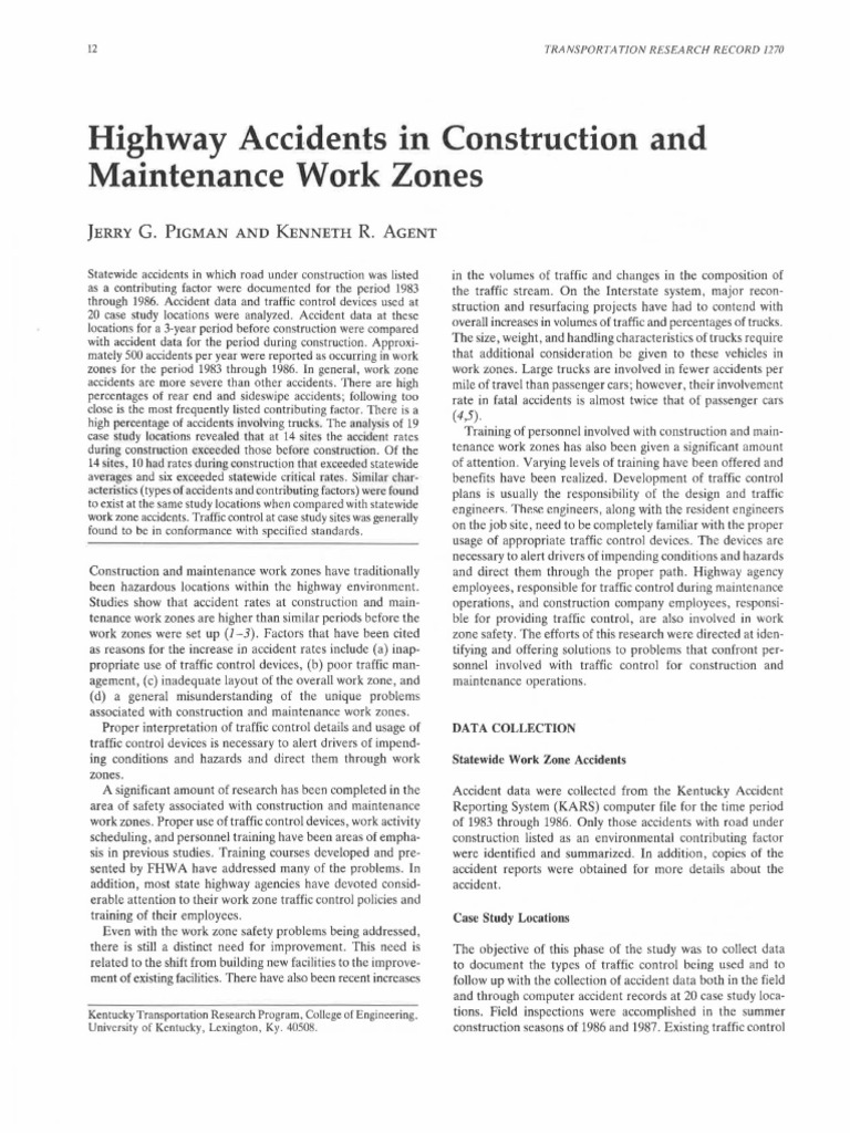 Highway Accidents in Construction and Maintenance Work Zones | PDF ...
