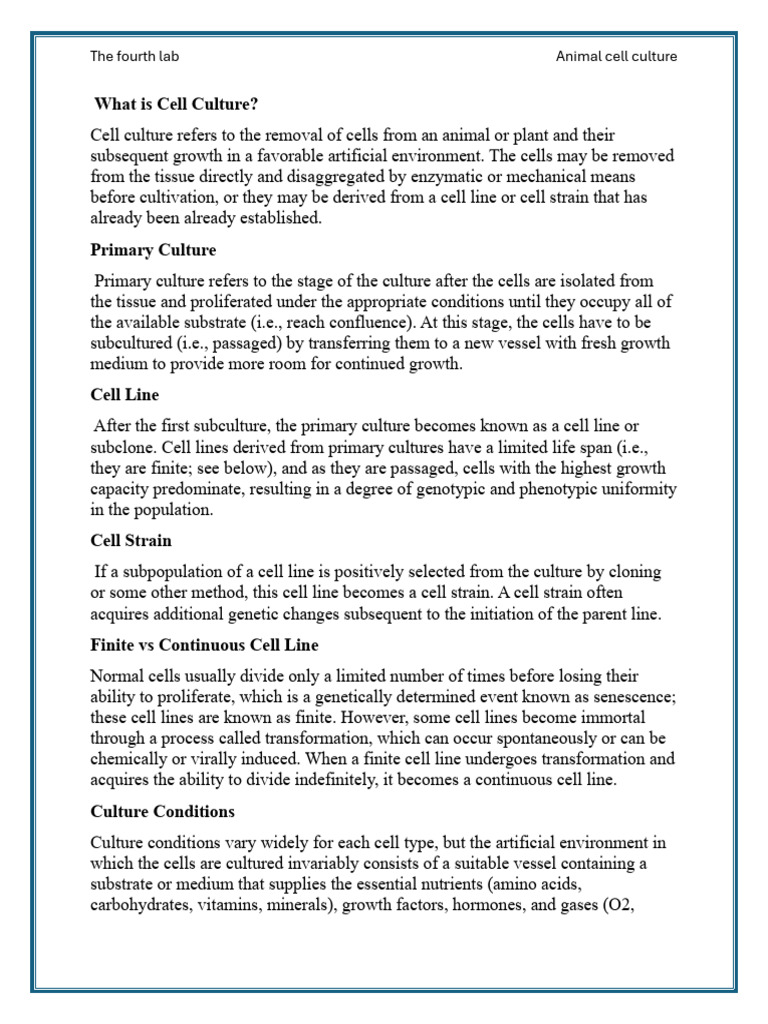 Fourth Lab | PDF | Cell Culture | Personal Protective Equipment