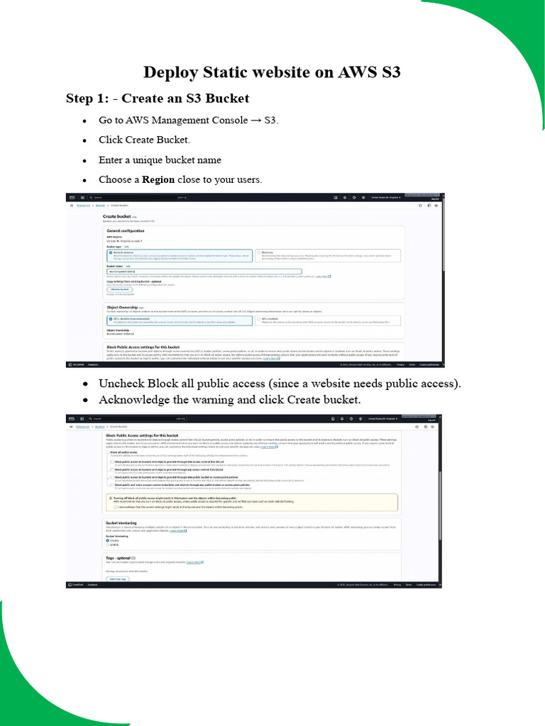 Static Website Deployment Using S3 | PDF