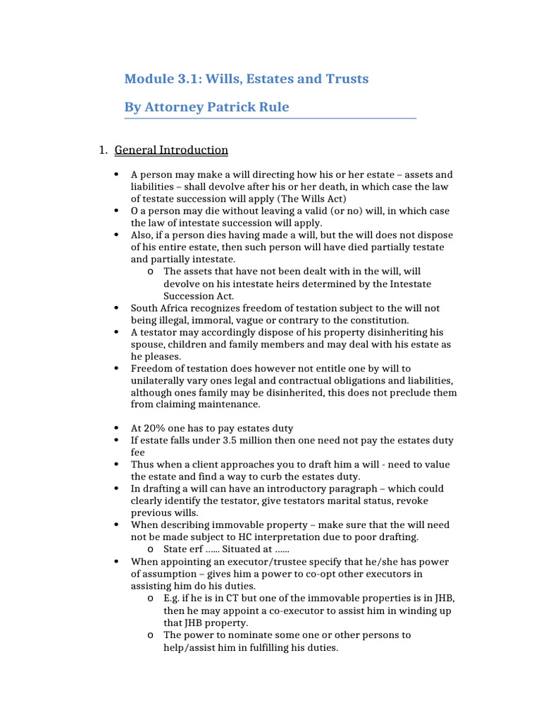 Wills, Estates, and Trusts Overview | PDF | Will And Testament | Legal ...