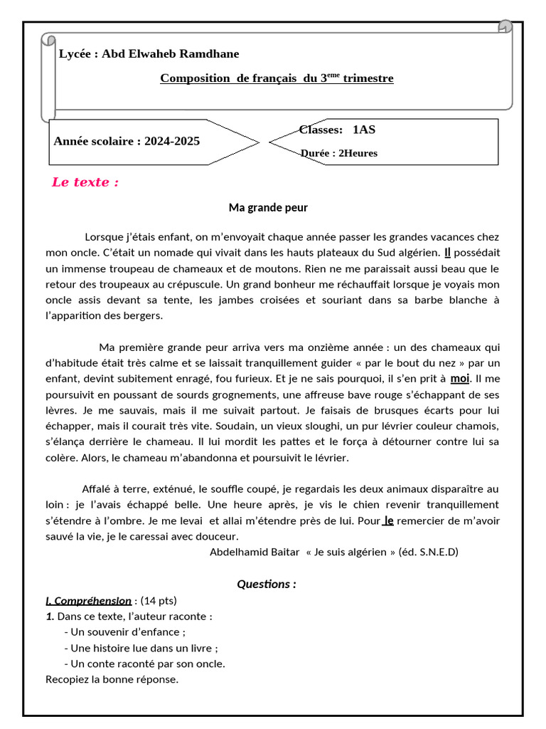 1as Sujet 3eme Tri | PDF