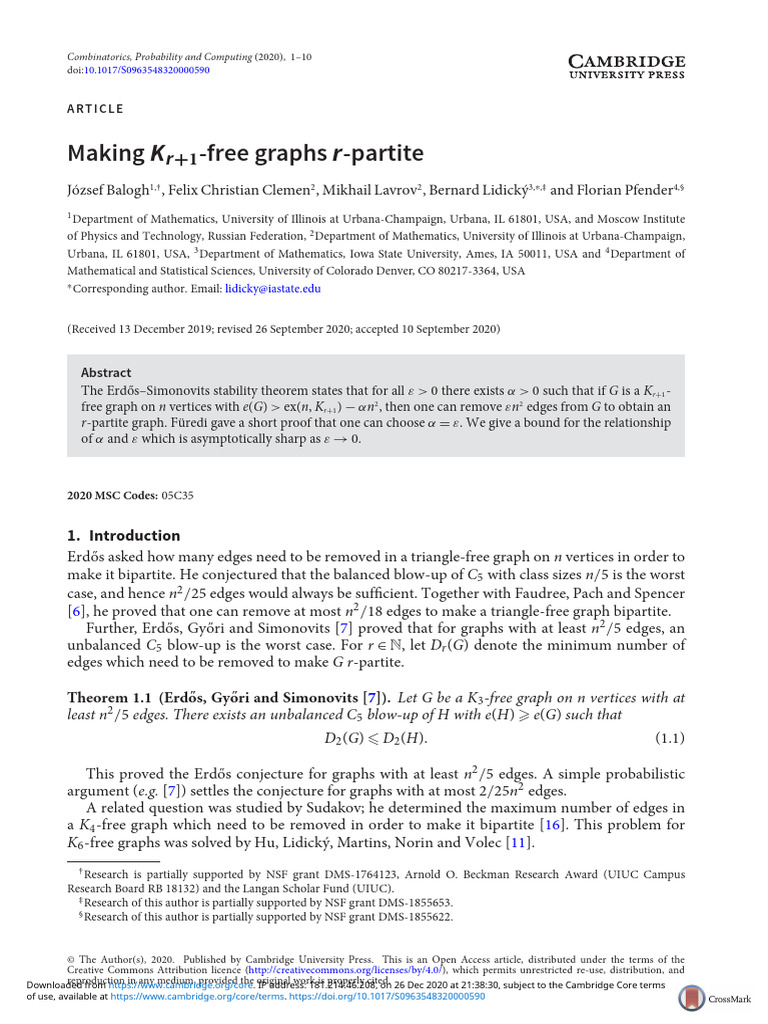 Making K R 1 - Free Graphs R - Partite | PDF | Vertex (Graph Theory ...