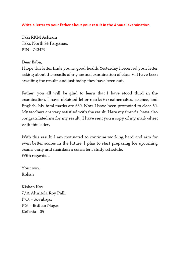Annual Exam Results Letter to Father | PDF