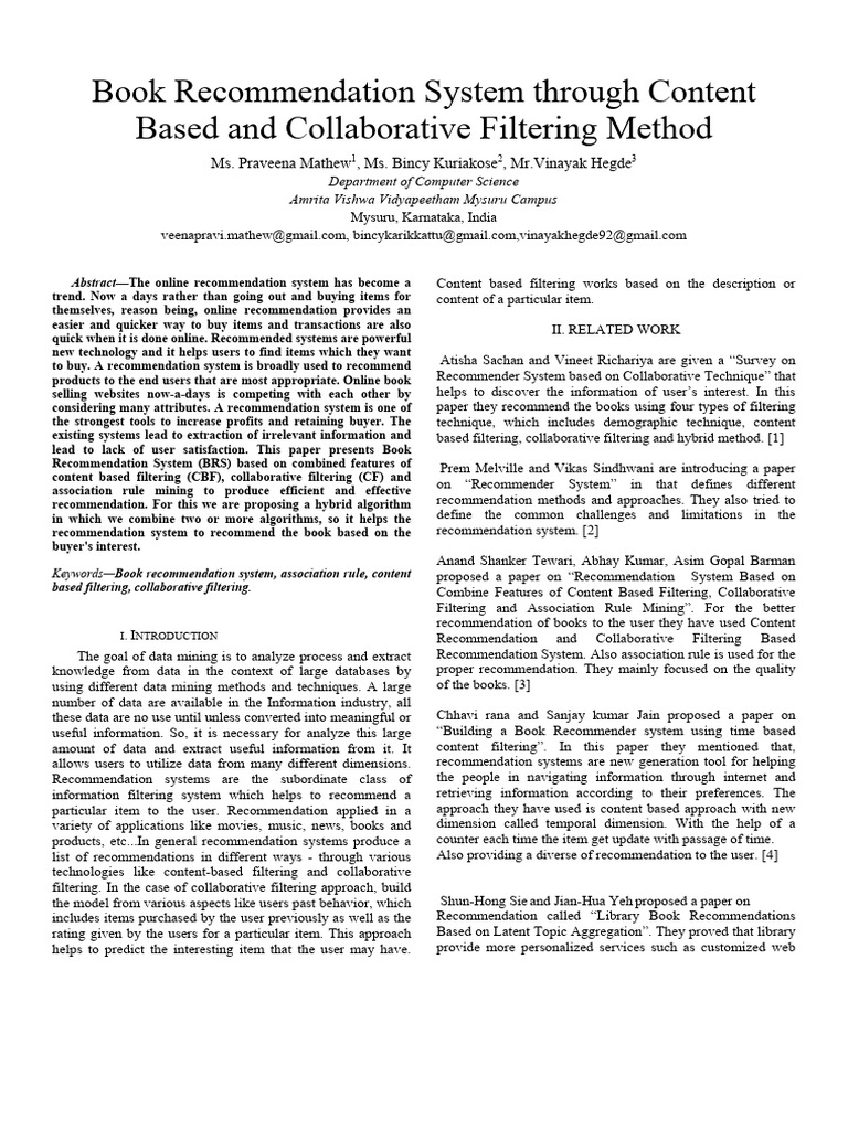 Hybrid Book Recommendation System | PDF | Computing | Information Science