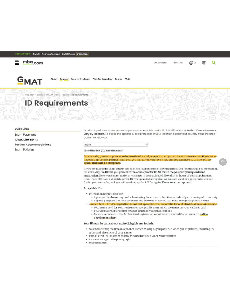 GMAT ID Requirements | PDF