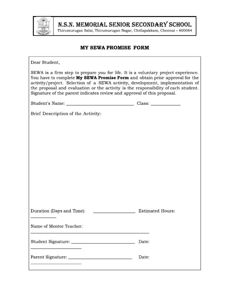 Sewa Forms Class 12 | PDF
