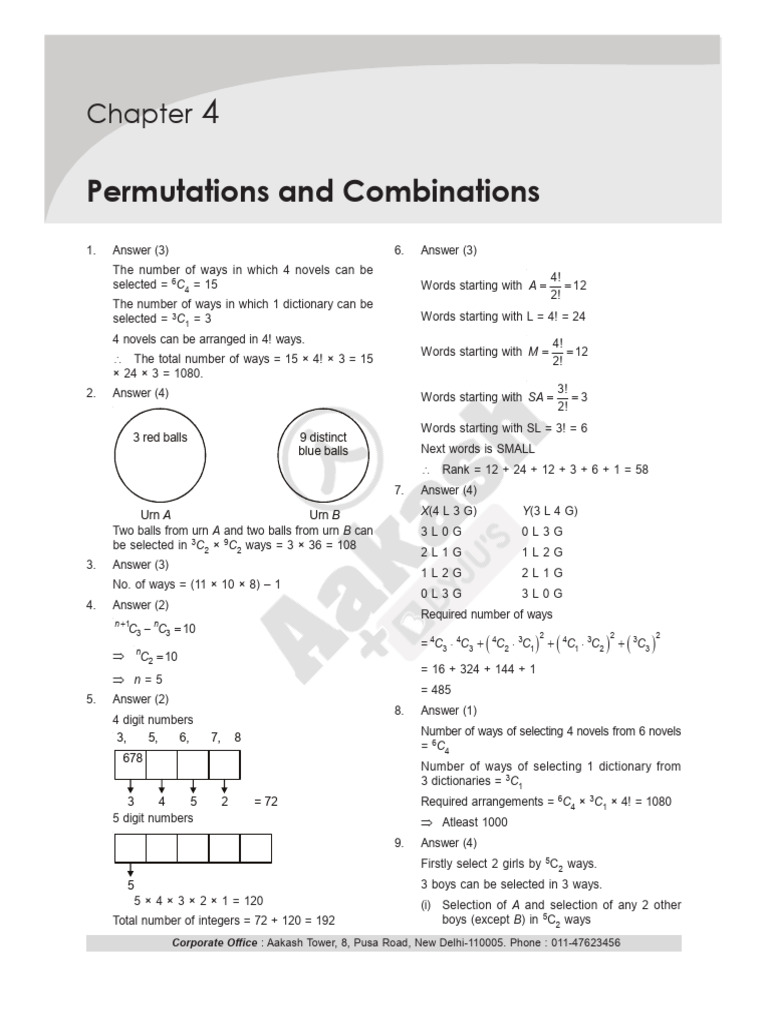 Permutations and Combinations Solutions | PDF | Chess Openings | Chess ...