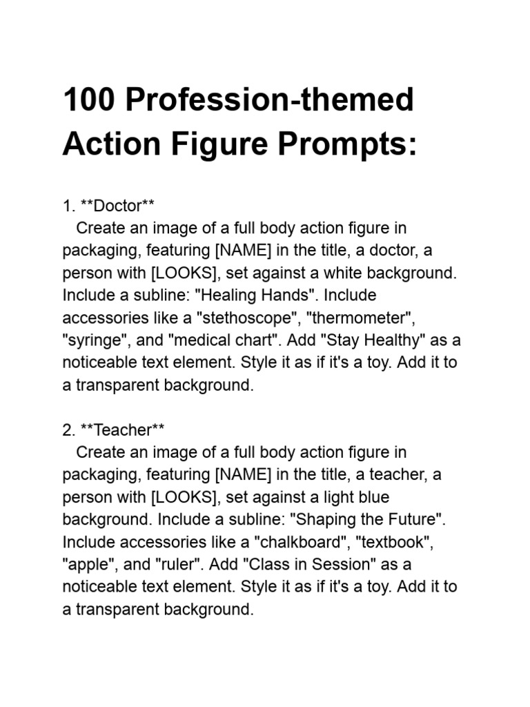 Action Figure Prompts | PDF | Knitting | Brewery