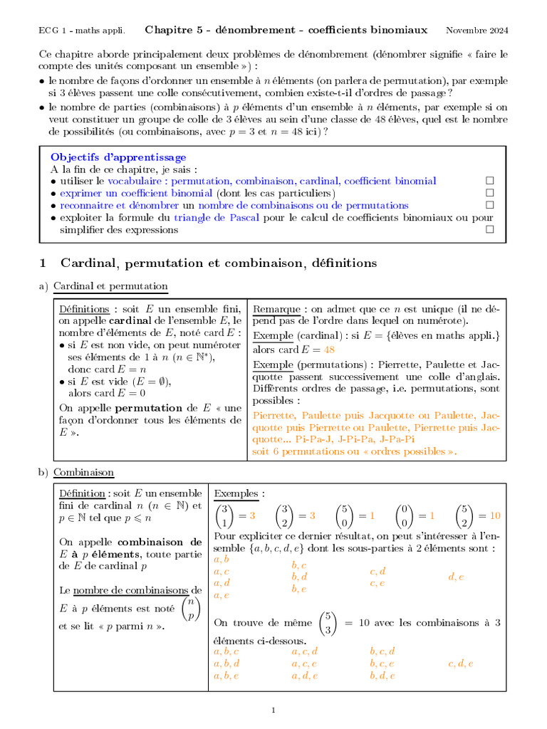 Chapitre 5 - Dénombrement | PDF | Logique mathématique | Combinatoire