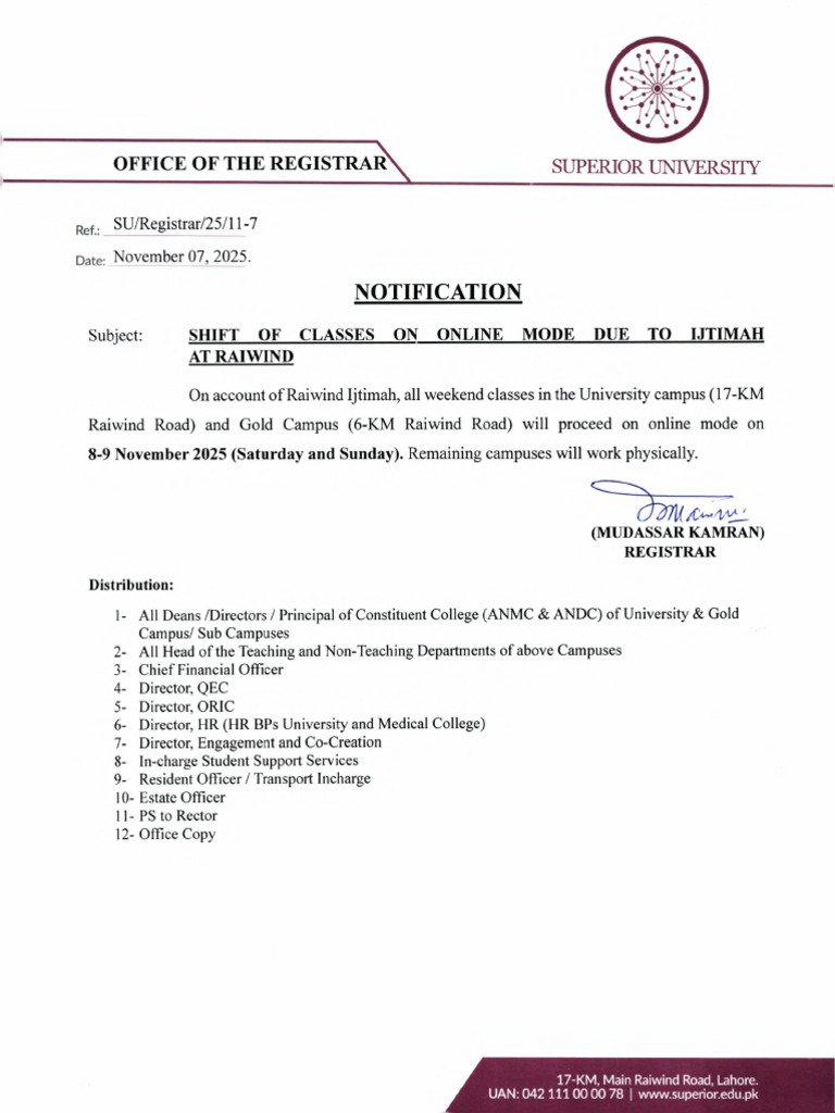 NOTIFICATION - Online Weekend Classes | PDF