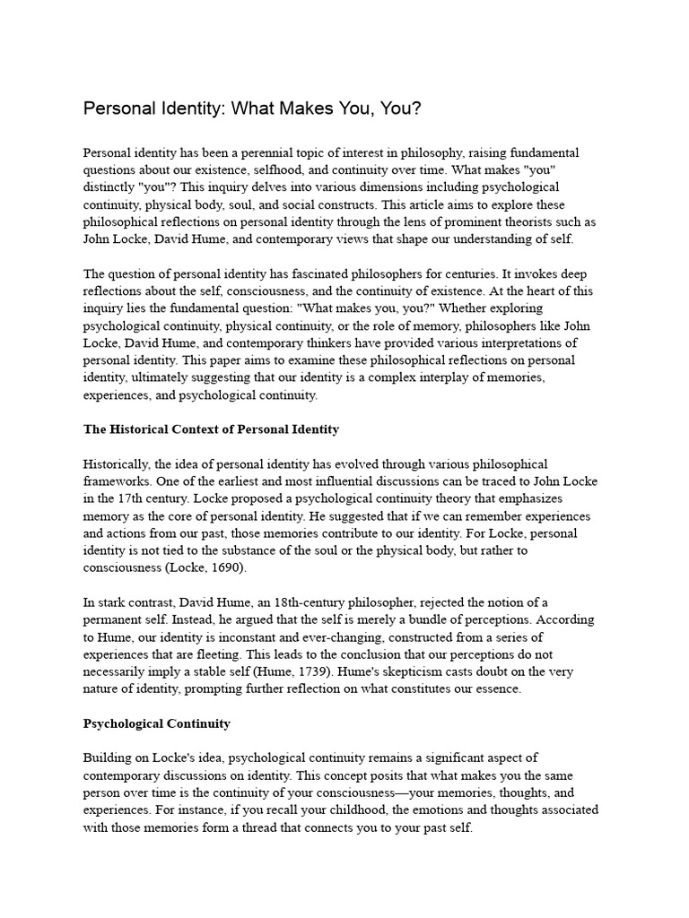 Exploring Personal Identity in Philosophy | PDF | Identity (Social ...