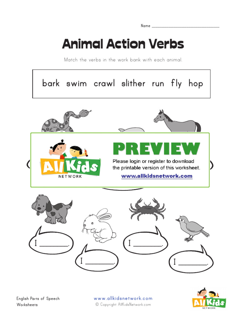 Animal Action Verbs Worksheet | PDF