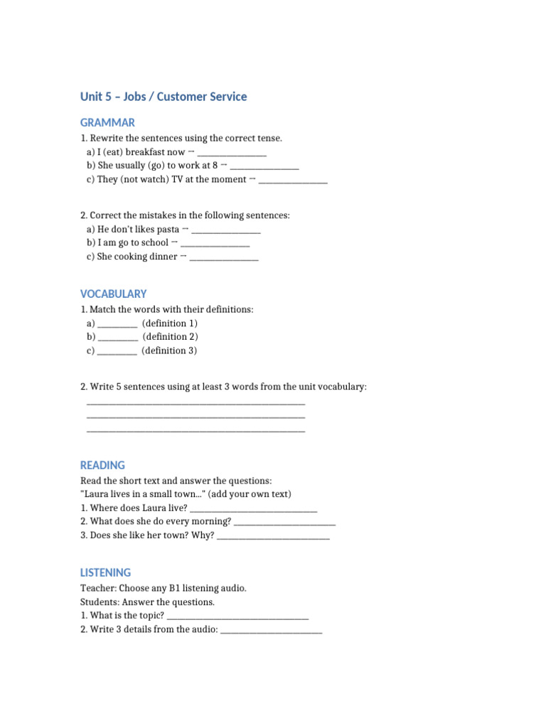 Exercises Unit 5 | PDF