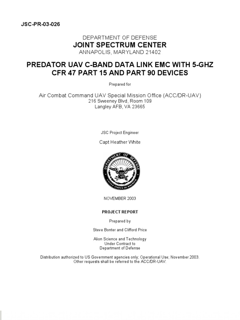 Joint Spectrum Center Predator Uav C-Band Data Link Emc With 5-Ghz CFR ...
