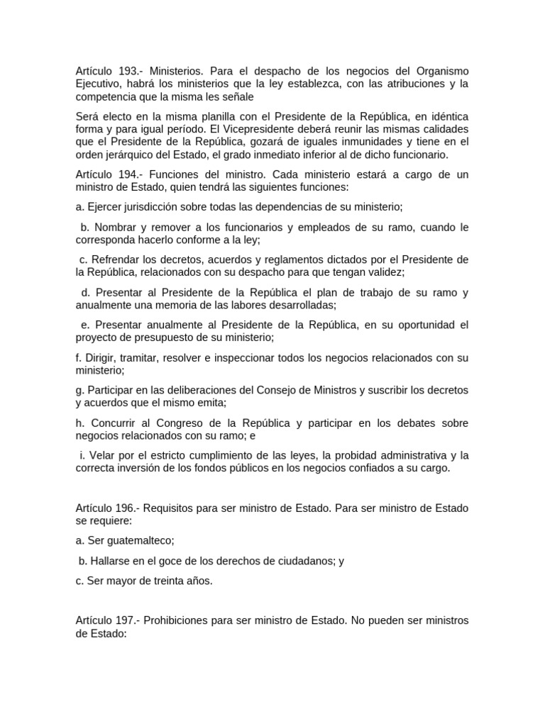 Artículo 193 | PDF | Ministerio (Departamento de Gobierno) | Guatemala