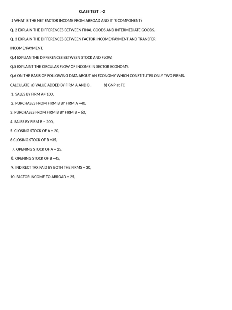 Class Test Question Paper | PDF