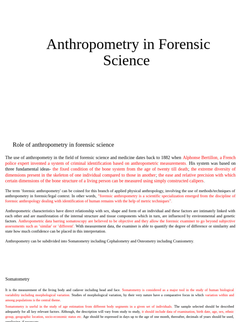 Forensic Anthropometry Explained | PDF | Anthropometry | Forensic Science