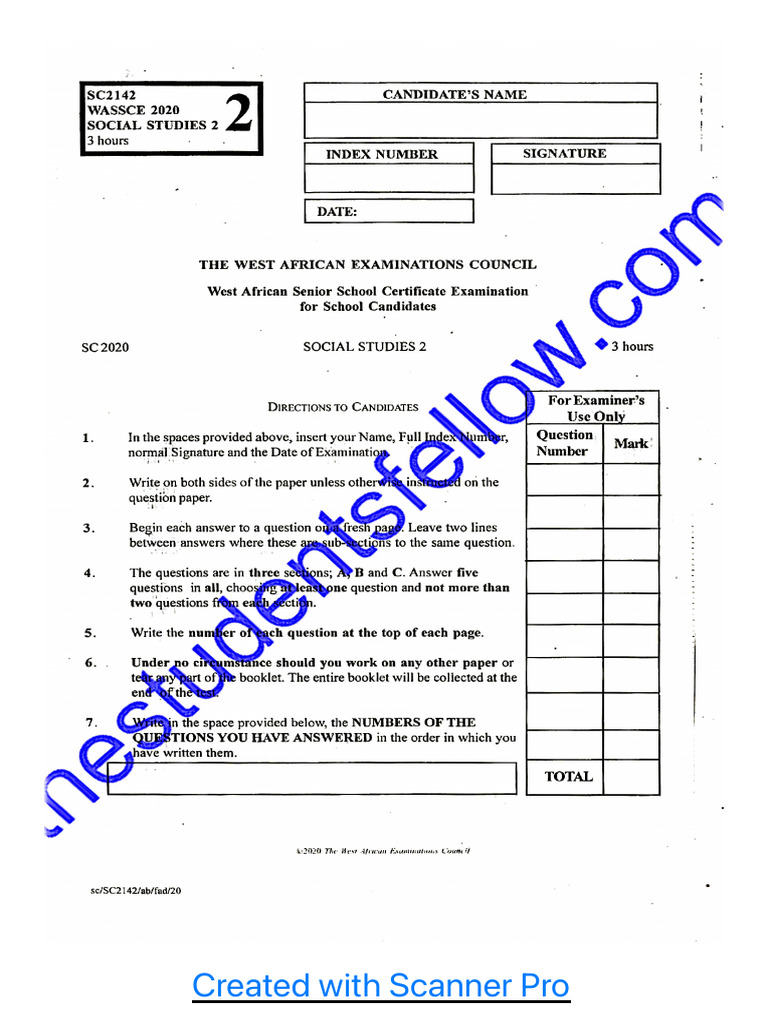 WASSCE 2020 Social Studies Exam Paper | PDF | Social Psychology