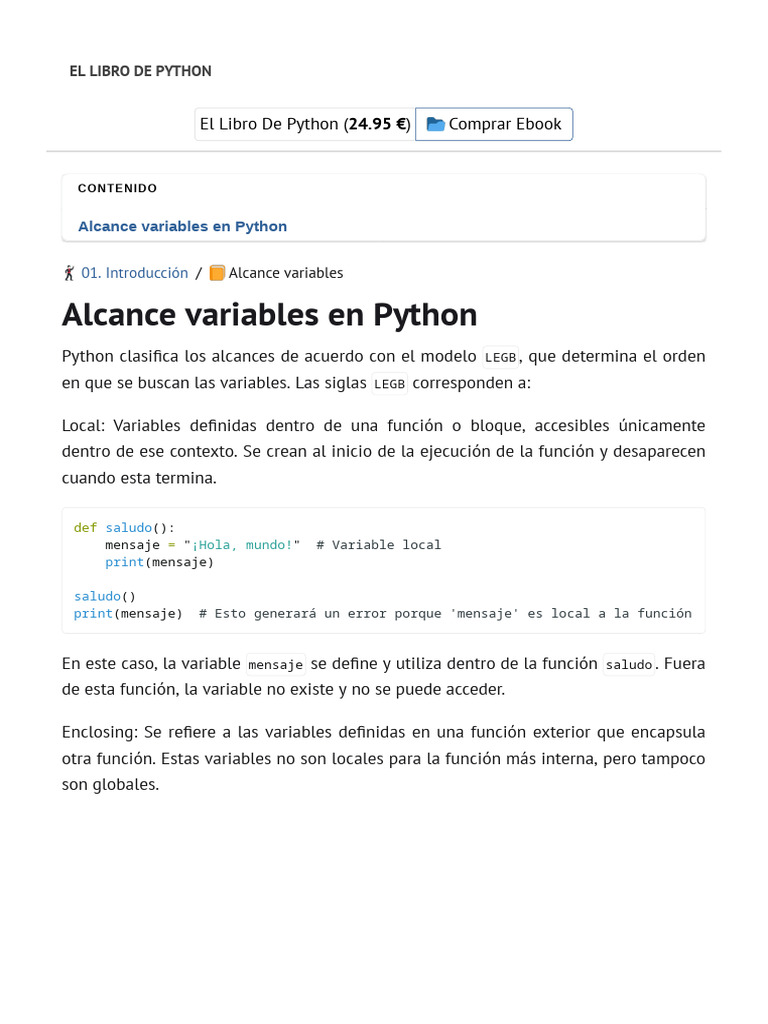 6 Alcance Variables - El Libro de Python | PDF | Python (lenguaje de programación) | Variable ...