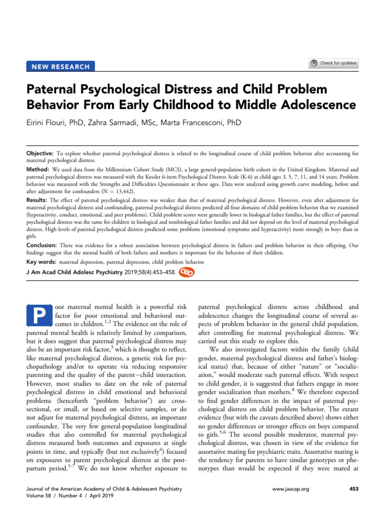 Paternal Psychological Distress and Child Problem Behavior From Early ...