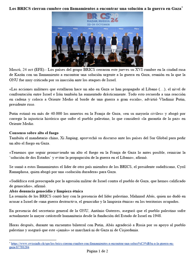 7y8 - Los BRICS Cierran Cumbre Con Llamamientos A Encontrar Una ...