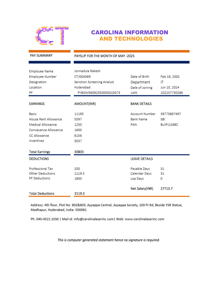 Employee Pay Summary for May 2025 | PDF