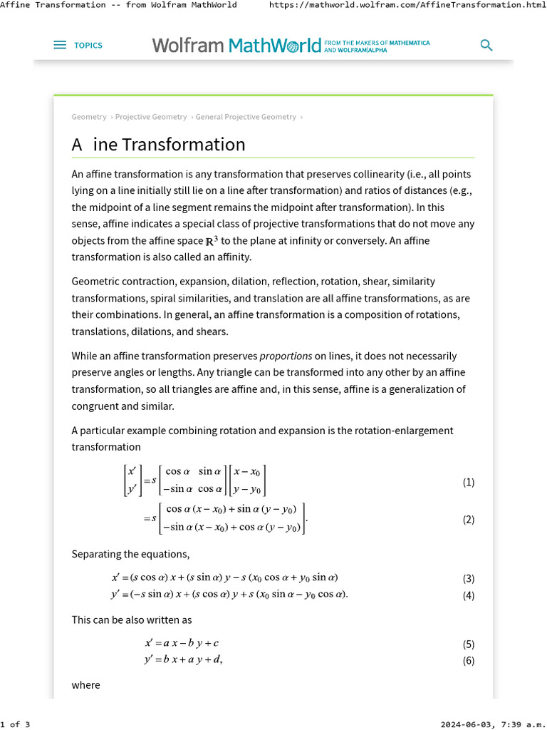Affine Transformation in Geometry | PDF | Line (Geometry ...