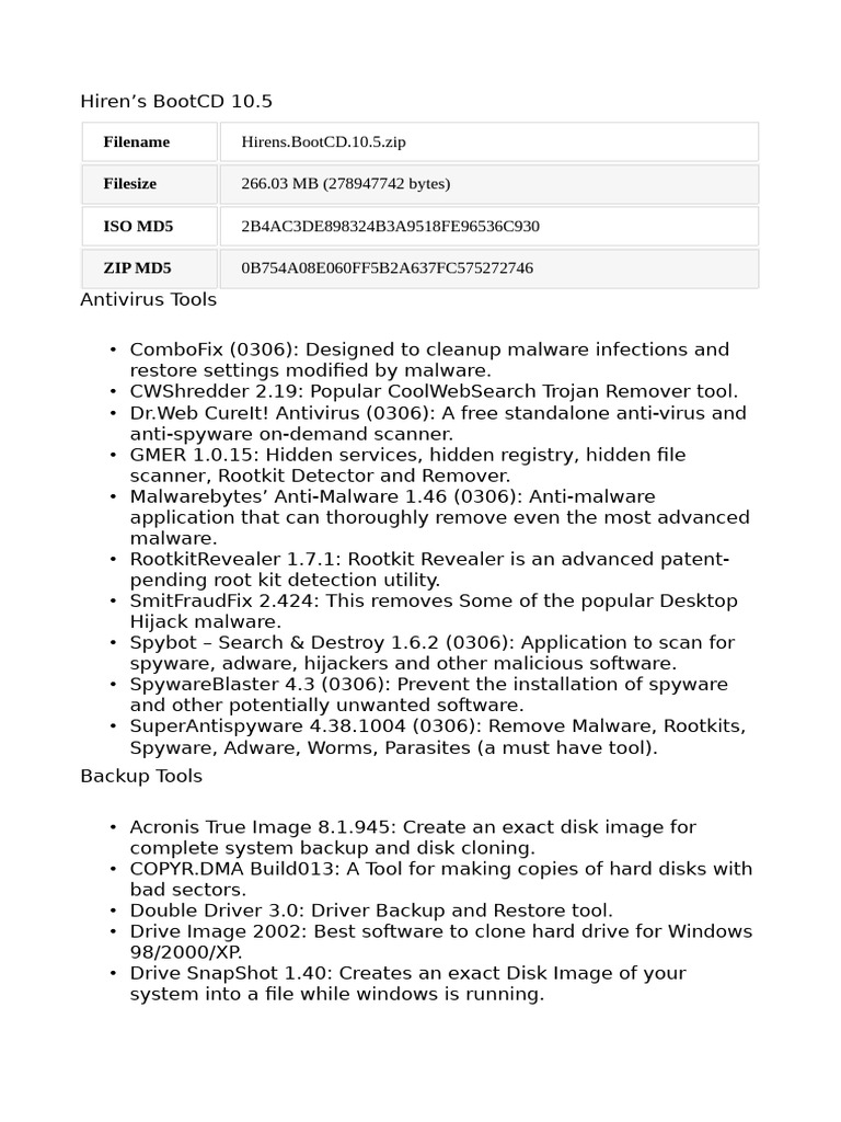Hirens Boot 105 | PDF | Antivirus Software | Windows Registry