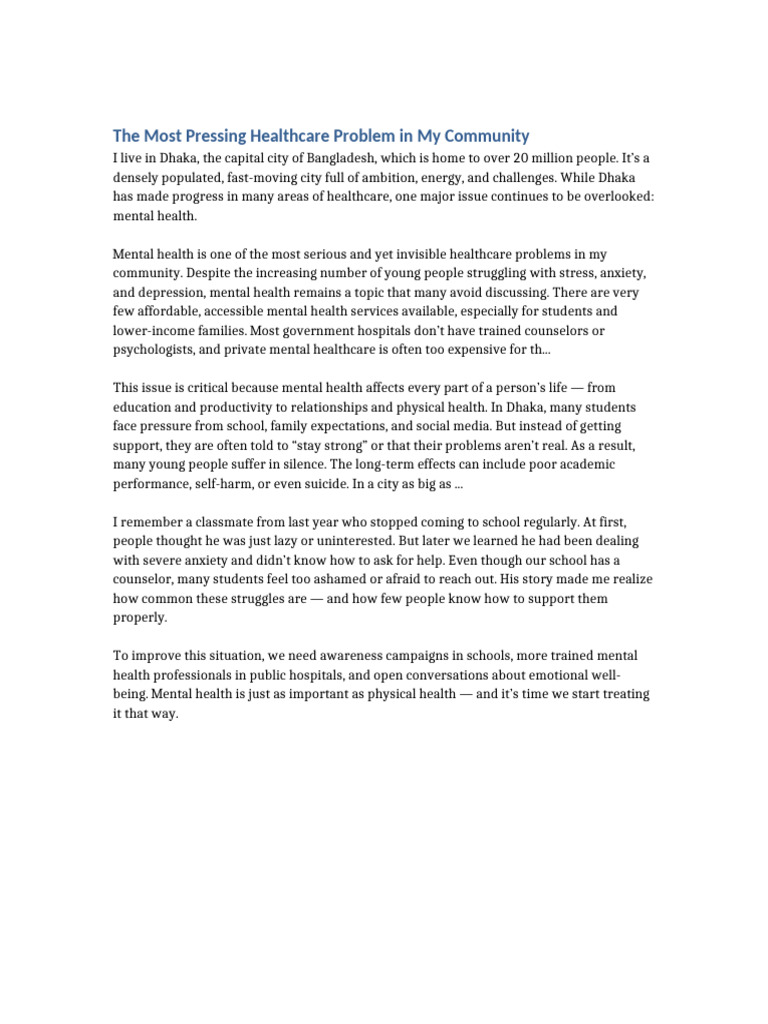 3ZLC Assignment1 Mental Health Dhaka UPDATED | PDF